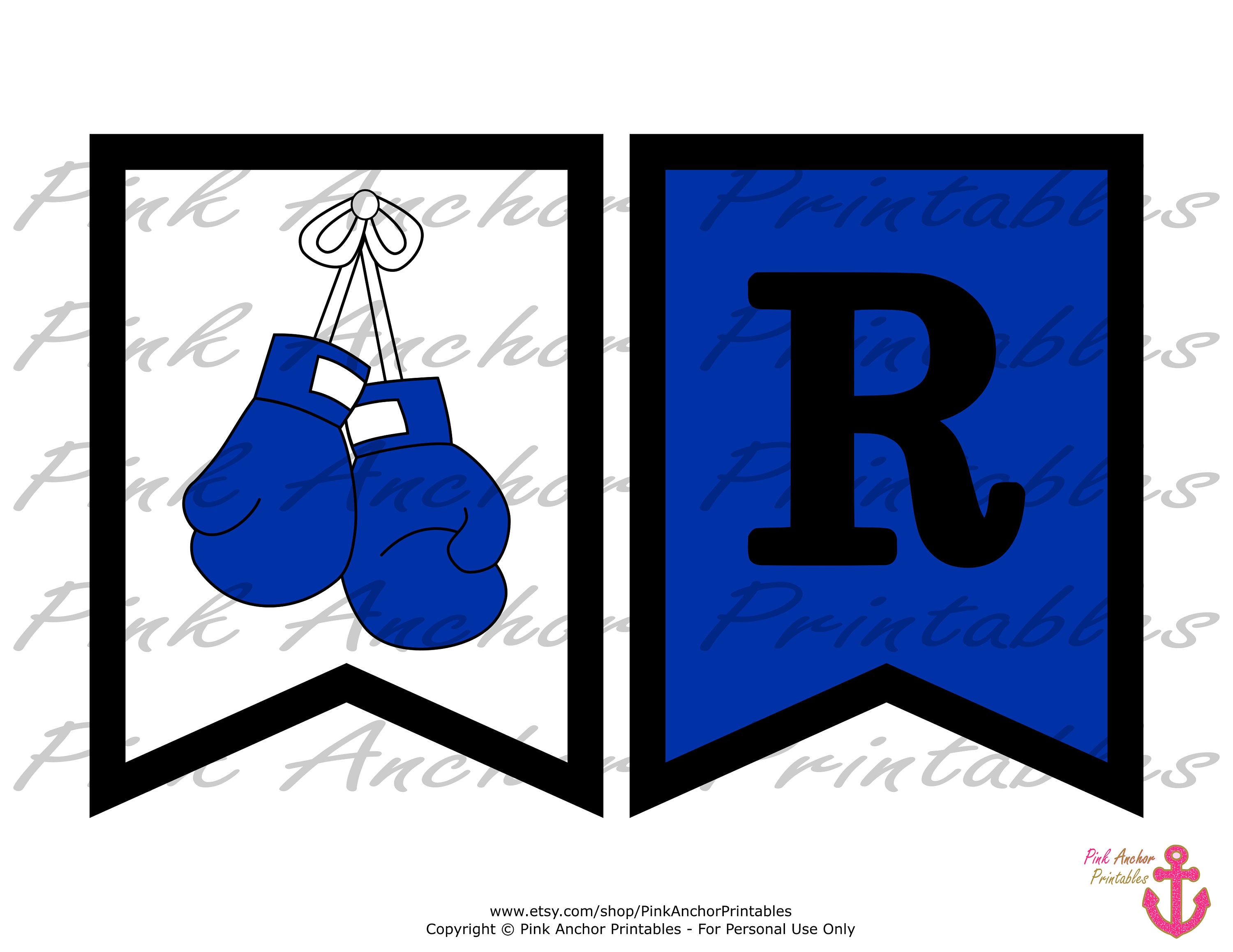 Round One Banner Royal Blue & Black Boxing Glove Boy 1st | Etsy