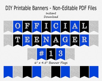 Official Teenager 13 Banner Red & Black PRINTABLE | Etsy