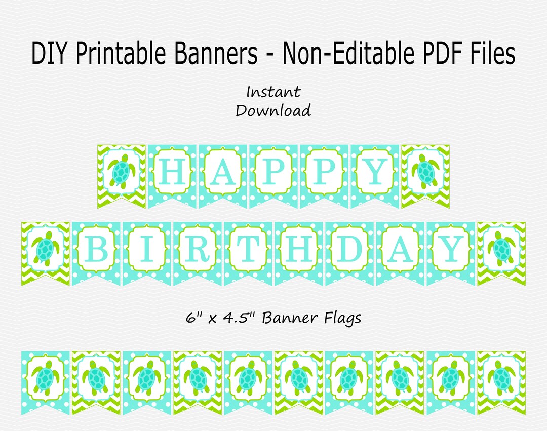 Happy Birthday Banner - Lime Green & Aqua Blue - Sea Turtle Birthday ...