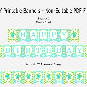 Happy Birthday Banner - Lime Green & Aqua Blue - Sea Turtle Birthday ...
