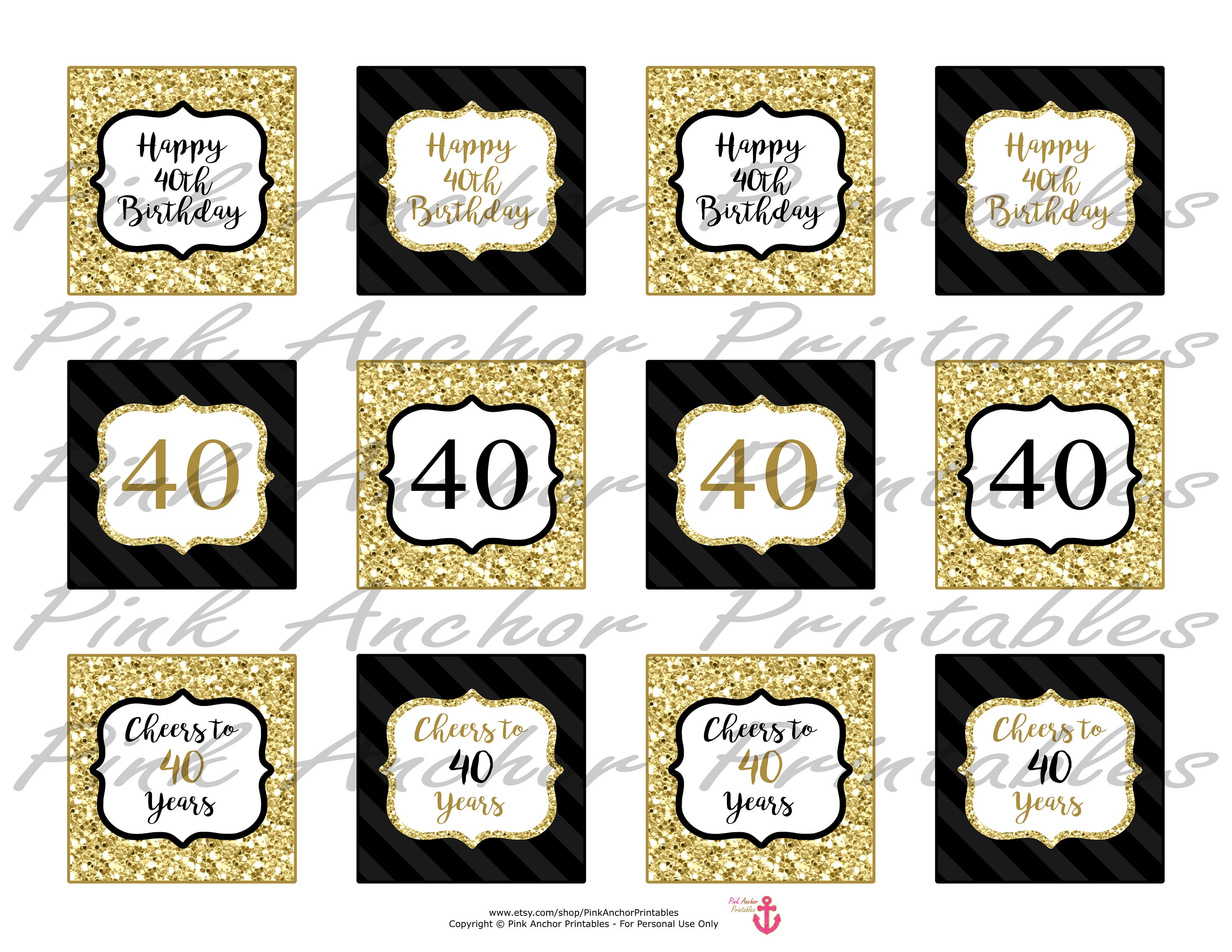 Printable 40th Birthday Cupcake Toppers and Wrappers Gold & | Etsy