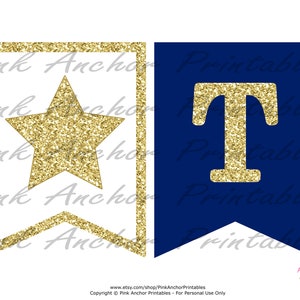 Twinkle Twinkle Little Star Banner With Stars - Navy Blue & Gold ...