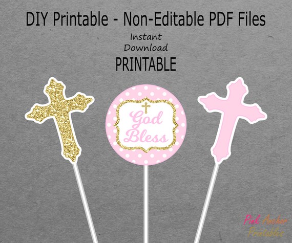 Girl Cross Printable Centerpieces Light Pink & Gold | Etsy