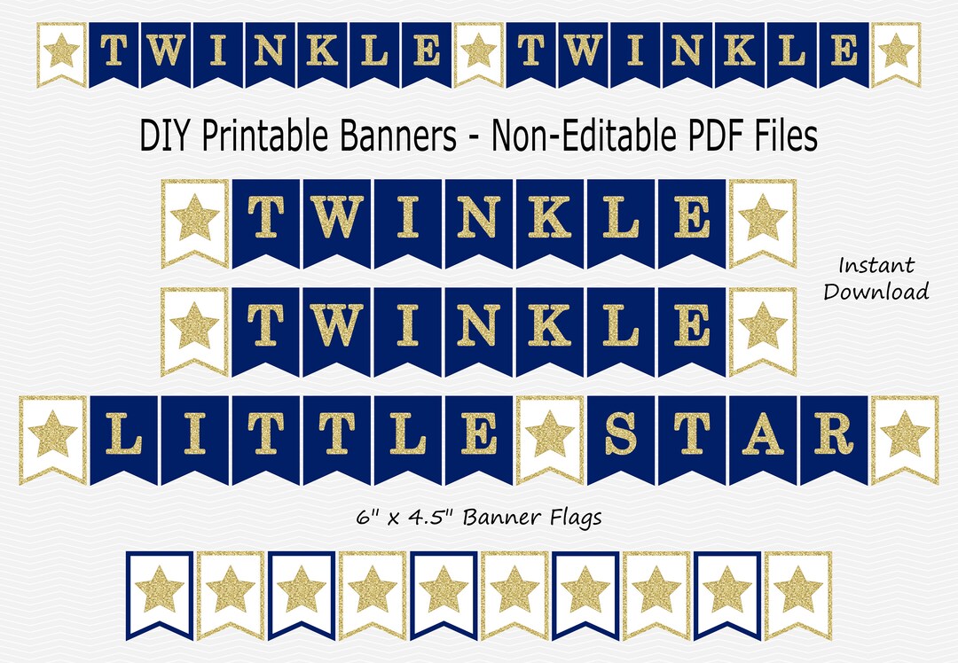 Twinkle Twinkle Little Star Banner With Stars - Navy Blue & Gold ...