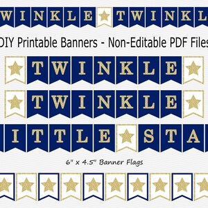 Twinkle Twinkle Little Star Banner With Stars - Navy Blue & Gold ...