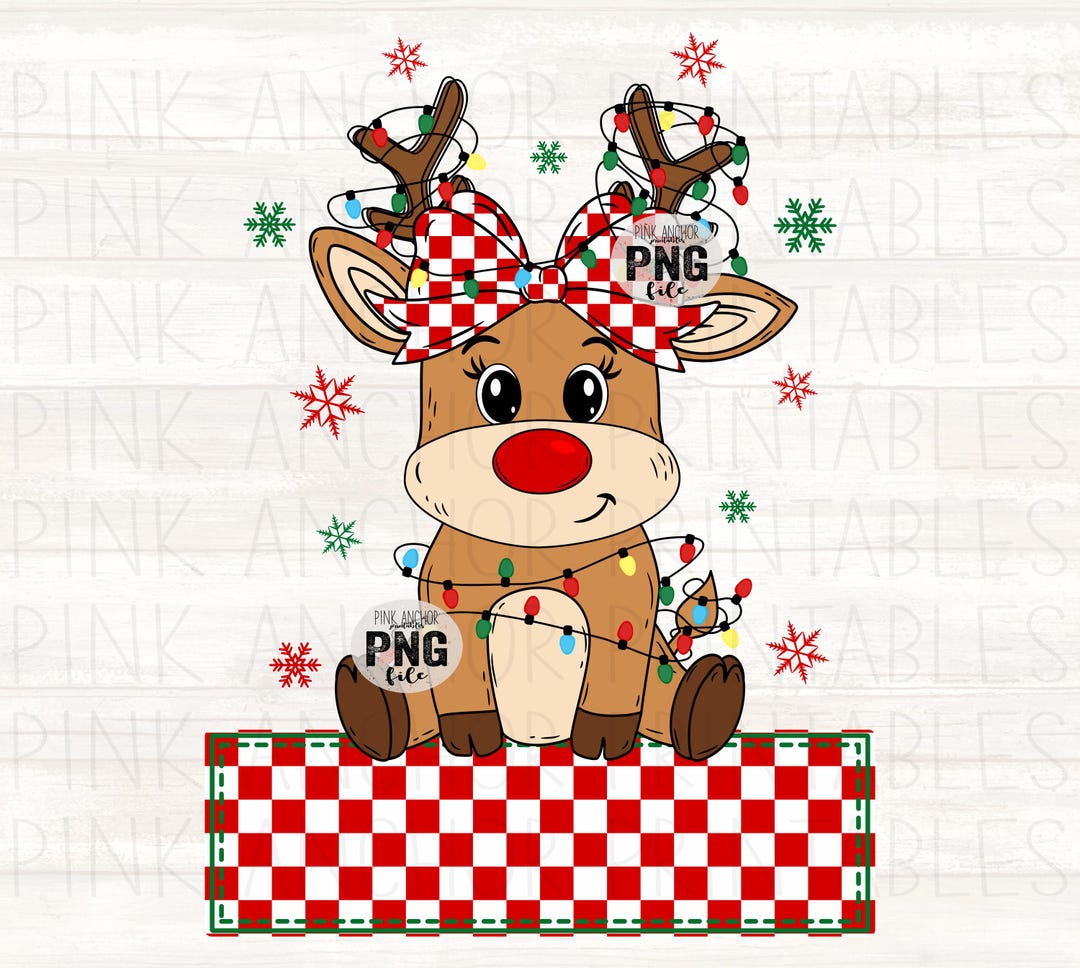 Instant Download Girl Reindeer Bow Checker Red Green Christmas Box for ...