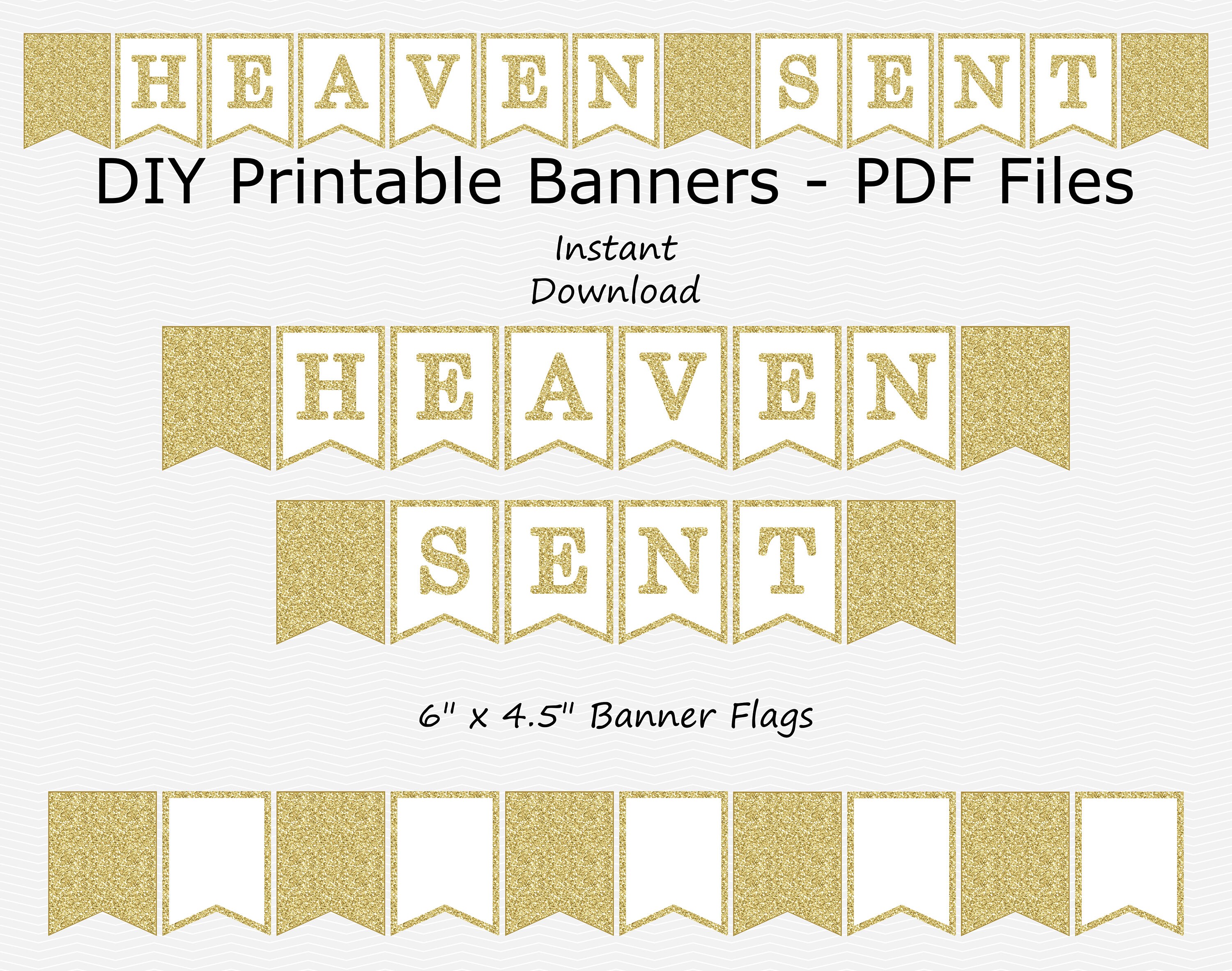 Heaven Sent Banner - White & Gold Glitter - Heaven Sent Baby Shower ...
