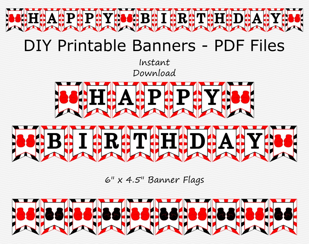 Boxing Glove Happy Birthday Banner - Red & Black - Boxing Glove - Boy ...