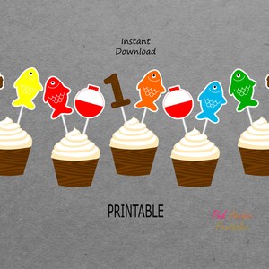 Printable Fish Birthday Cupcake Toppers and Wrappers - Gone Fishing ...