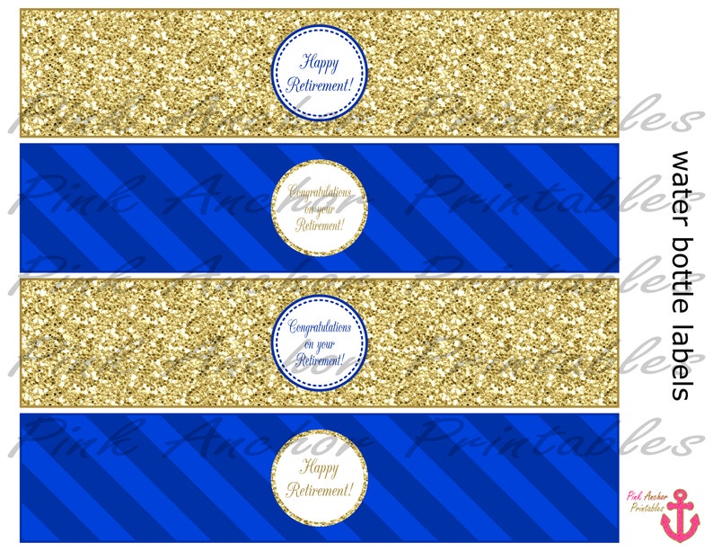 Printable Happy Retirement Water Bottle Labels Royal Blue & - Etsy