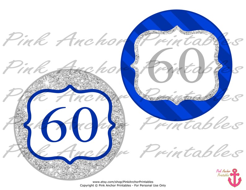 Printable 60th Birthday Centerpieces Royal Blue & Silver - Etsy
