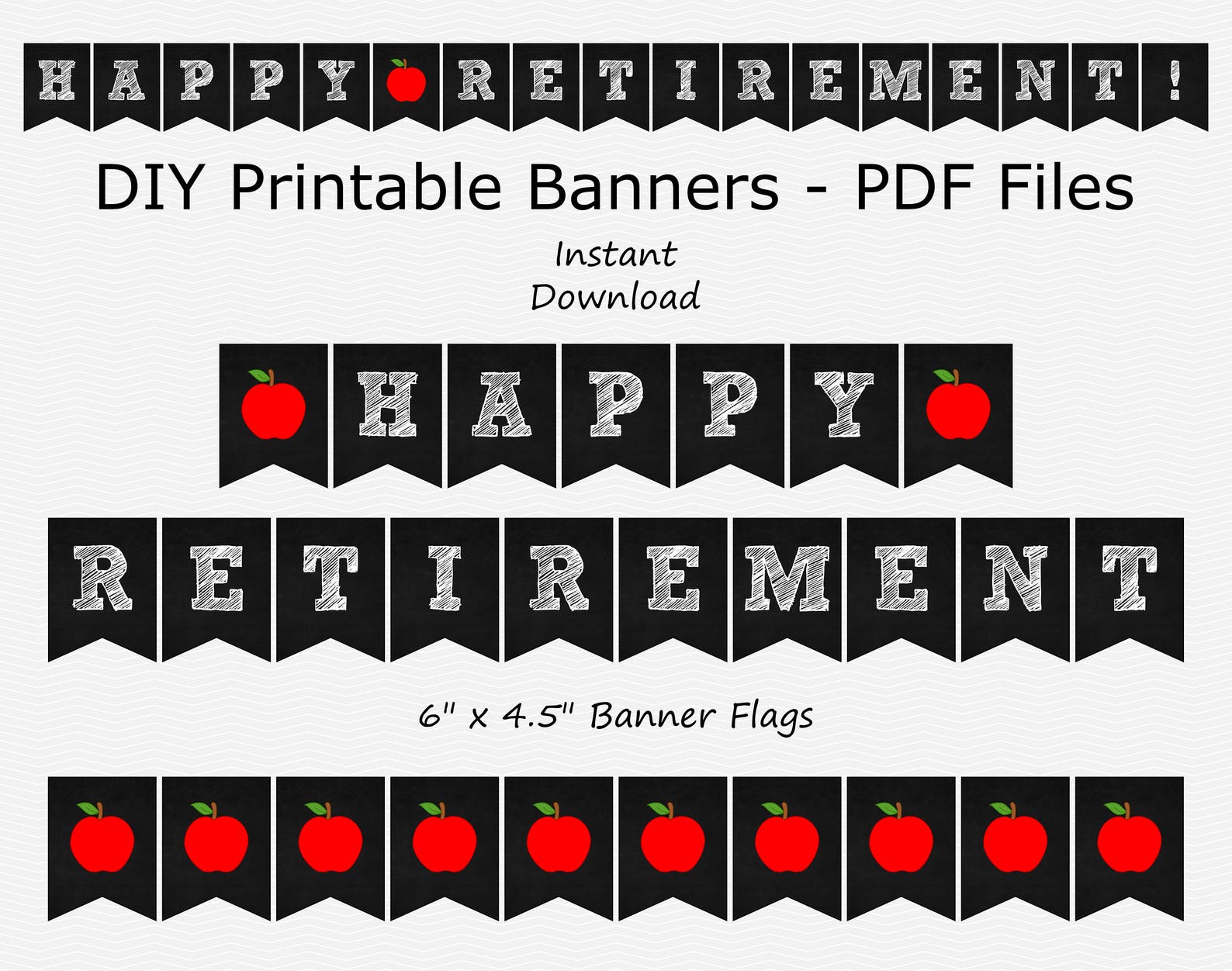Happy Retirement Banner Black Chalkboard & White Apple - Etsy