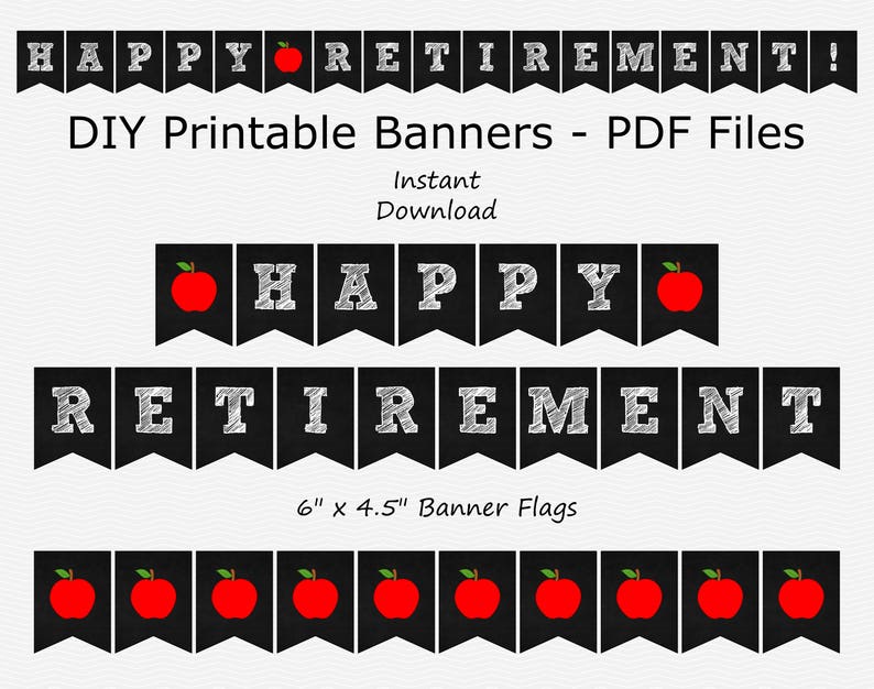 Happy Retirement Banner - Black Chalkboard & White - Apple - Teacher ...