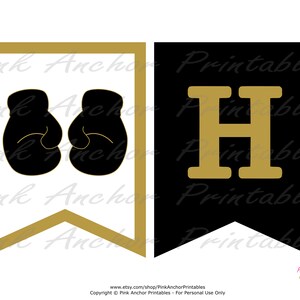 Happy Birthday Banner - Black & Gold - Boxing Glove - Boy Boxer Party ...