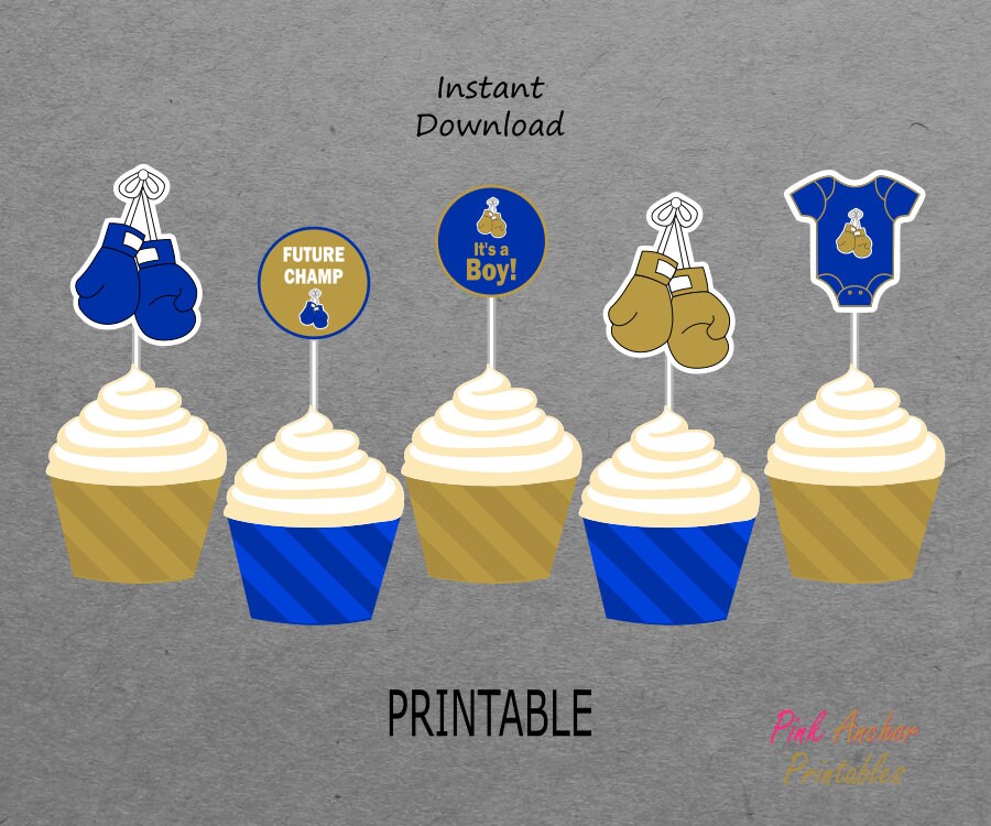 Printable Boxing Baby Shower Cupcake Toppers and Wrappers - Etsy
