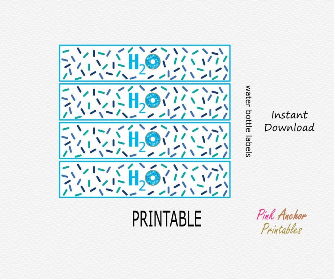 Printable Donut Sprinkles H2O Water Bottle Labels - Blue & Teal - Happy ...