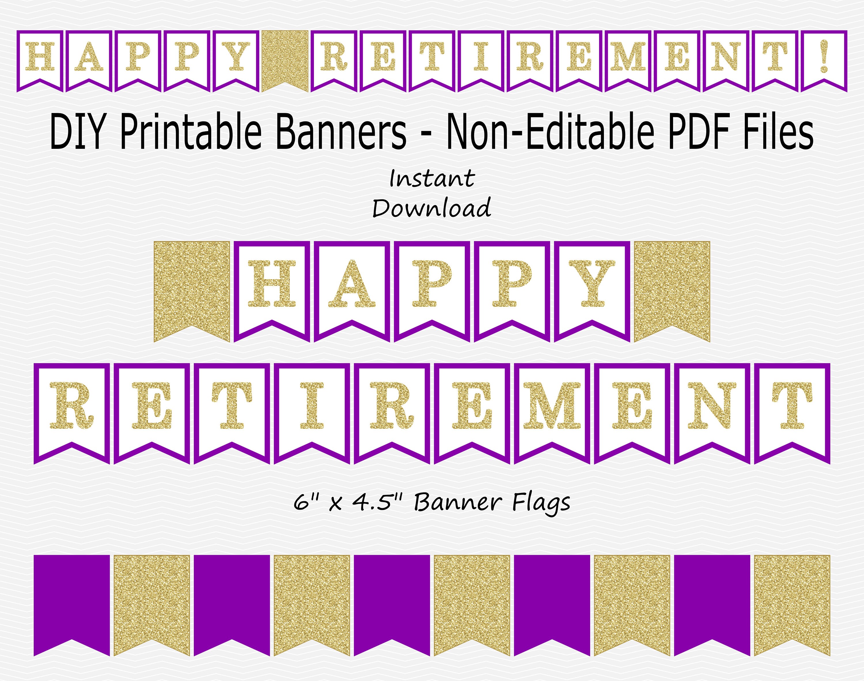 Happy Retirement Banner Medium Purple & Gold Glitter | Etsy