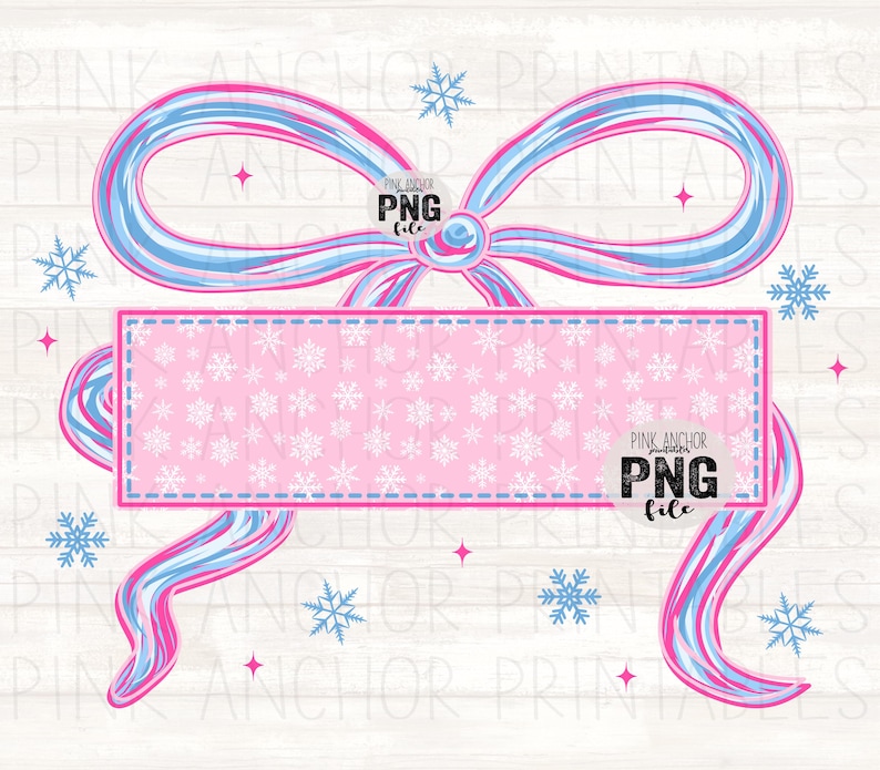 Instant Download Preppy Coquette Bow Winter Pink Blue Snowflakes Box ...