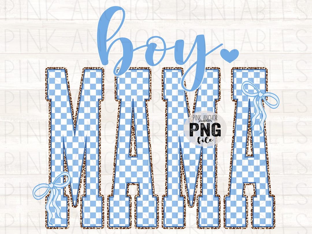 Boy Mama Blue Checker Cheetah Coquette Bow Png Printable Design INSTANT ...