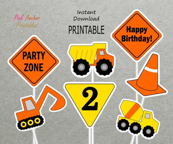 Printable Construction Centerpieces 2nd Birthday Orange | Etsy