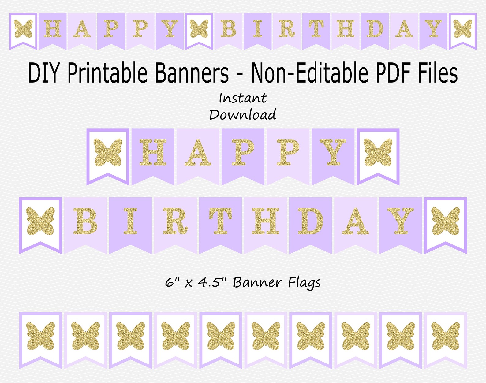 Happy Birthday Banner Pale Purple Pastel Purple & Gold | Etsy