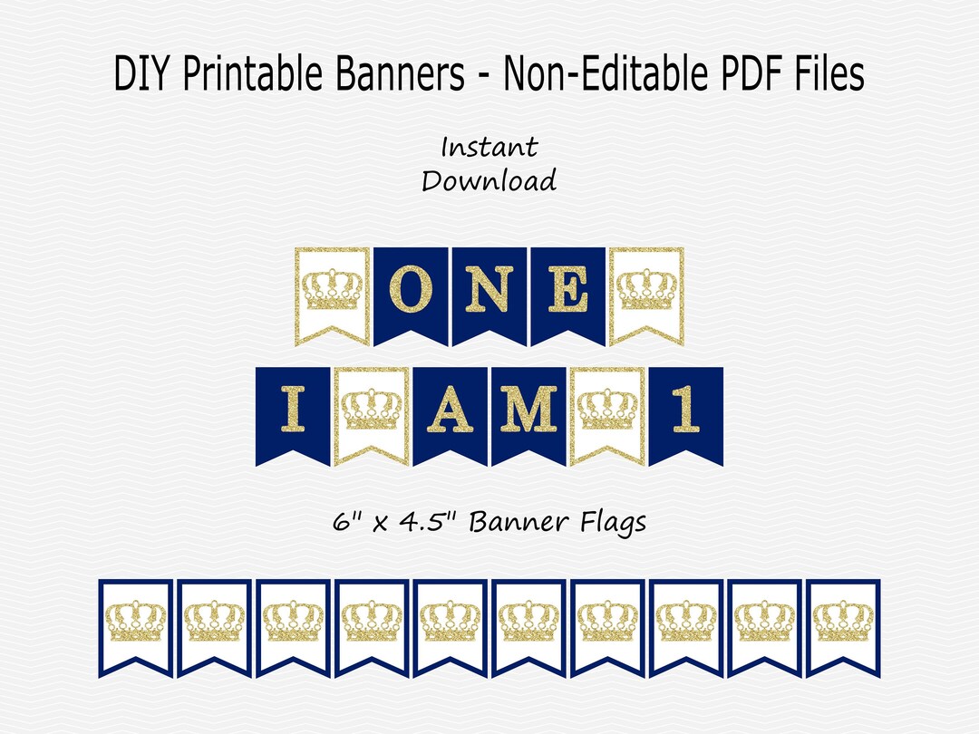 I Am 1 - One - Banners - Navy Blue & Gold Glitter - Crown - 1st ...