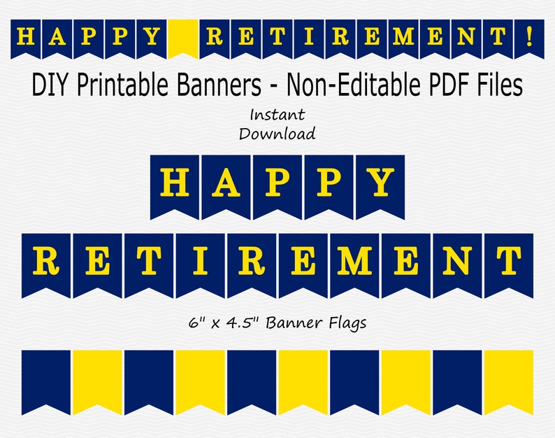 Happy Retirement Banner Navy Blue & Yellow PRINTABLE - Etsy
