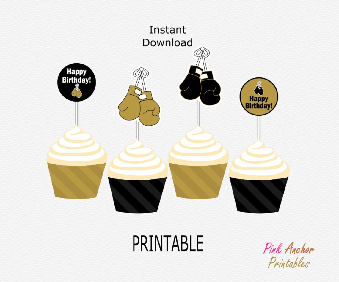 Printable Boxing Birthday Cupcake Toppers and Wrappers Gold - Etsy