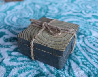 Reclaimed Wood Square Coasters Set of 4 Farmhouse, Unique Table Decor ...