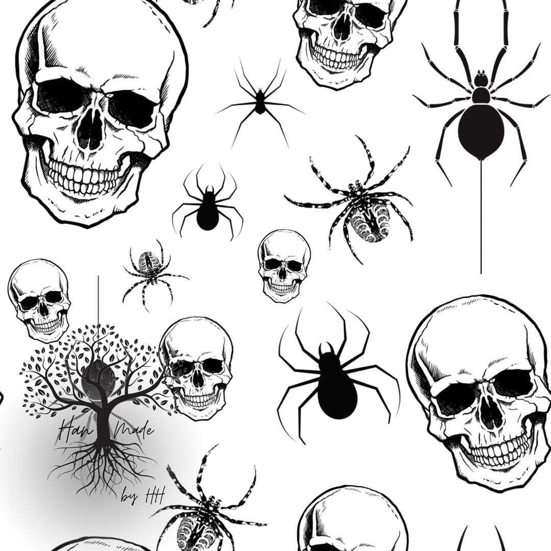 Skull and Spider Seamless Pattern; Black and White - Etsy