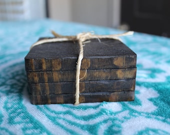 Reclaimed Wood Square Coasters Set of 4 Farmhouse, Unique Table Decor ...