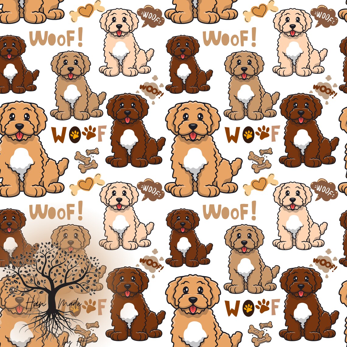 Goldendoodle Love; Dog Seamless Design, Goldendoodle, Woof, Dog Faces ...