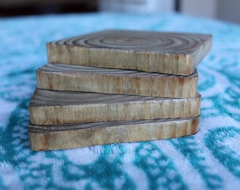 Reclaimed Wood Square Coasters Set of 4 Farmhouse, Unique Table Decor ...