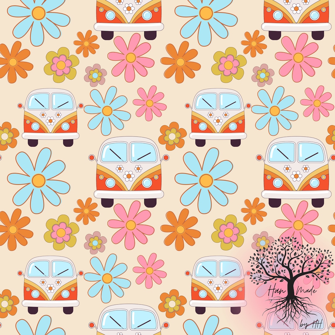 Hippy Van With Flowers Seamless Design - Etsy