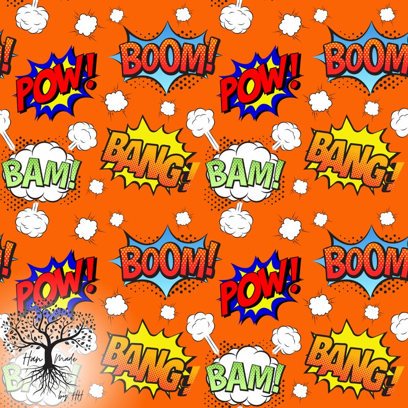 Bam Bang Boom Pow Seamless Design, Superhero Comic Sounds - Etsy