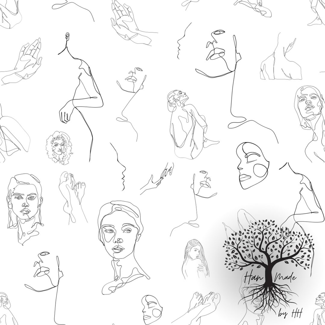 Delicate Faces; Beauty, Feminine Minimalist Line Art Seamless Design - Etsy