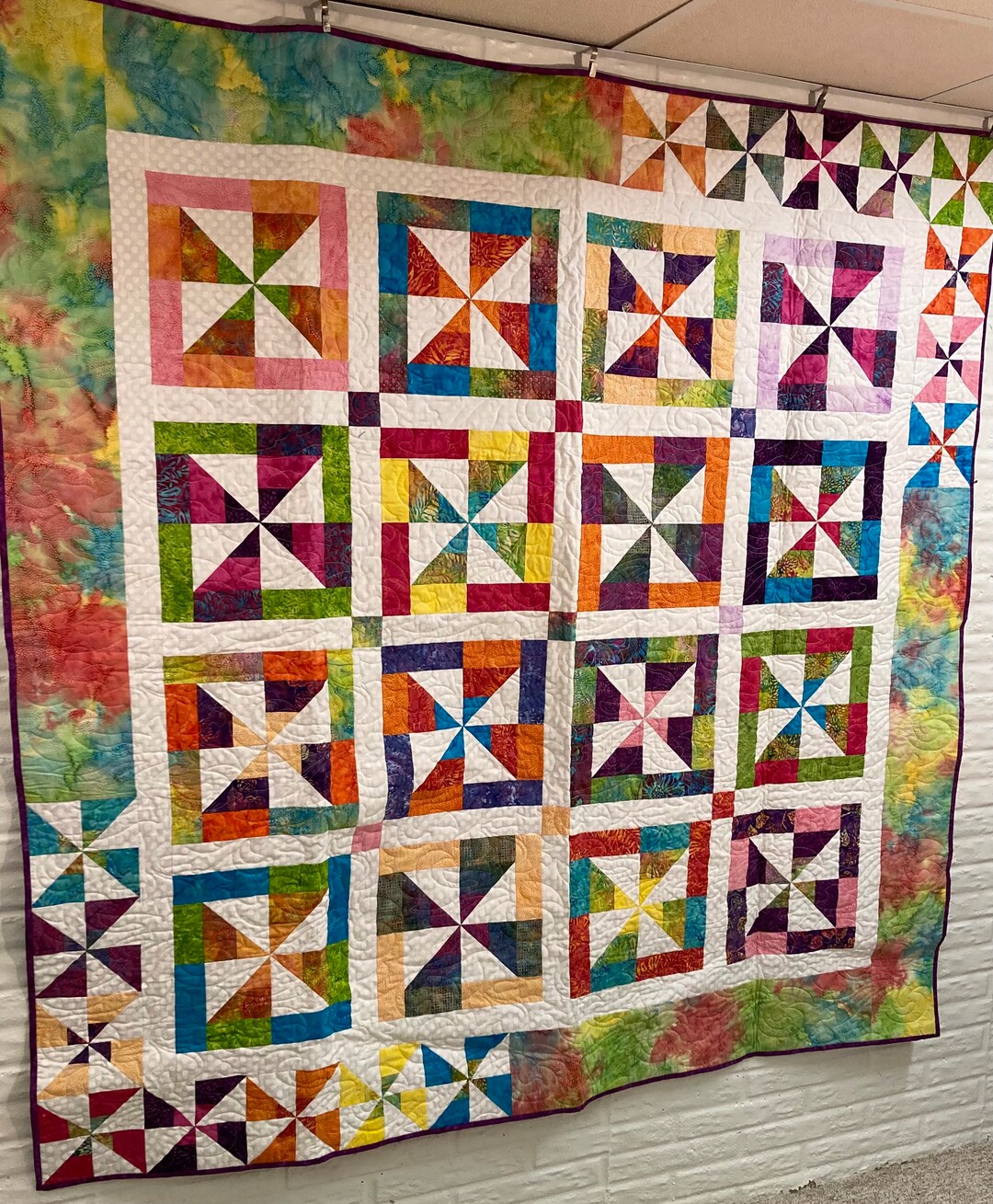 Vibrant Pinwheels Batik Quilt Multi-colored Quilt Quilt for Sale ...