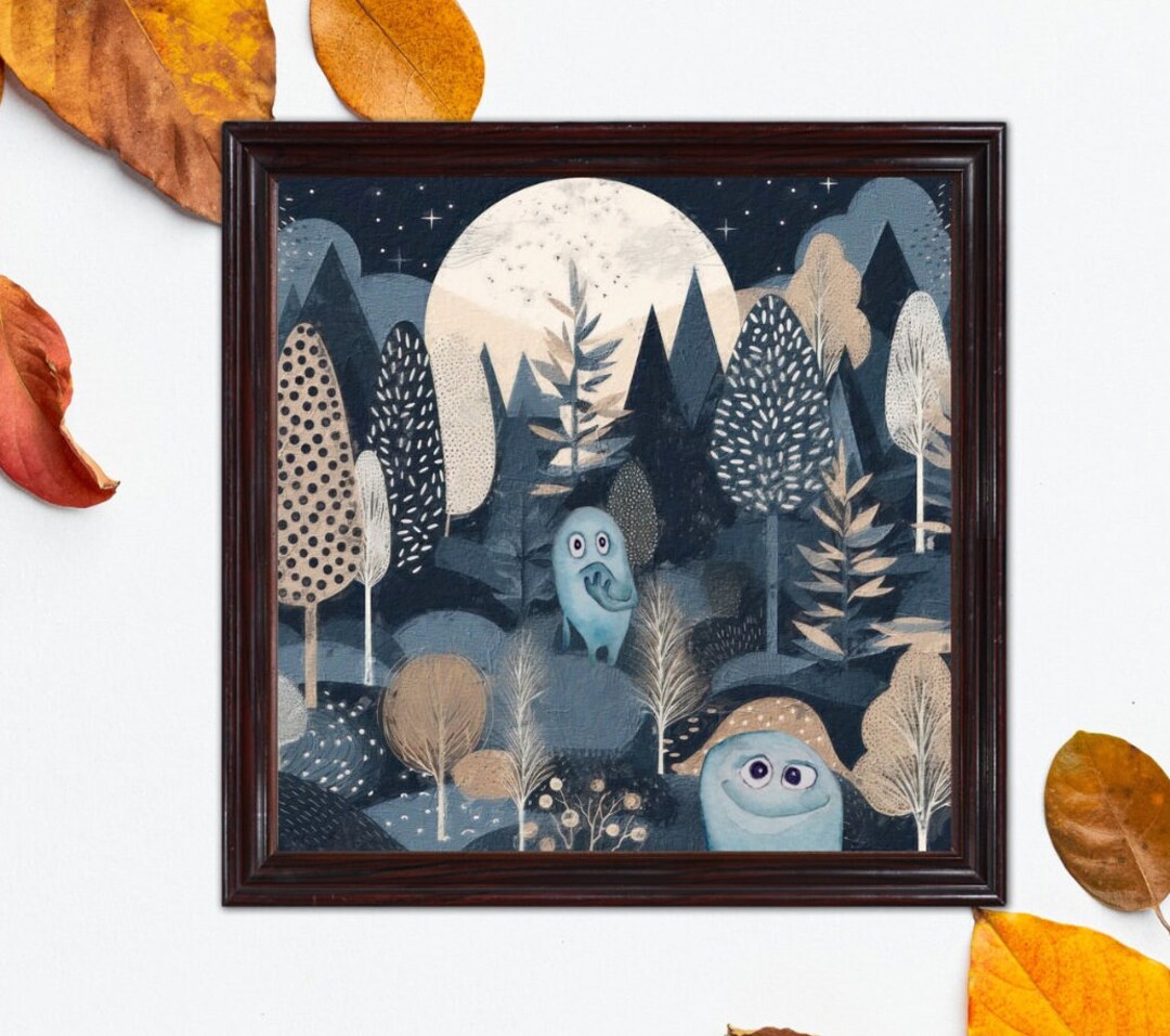 Monsters Art Print Full Moon Monsters Cute Monster Print - Etsy