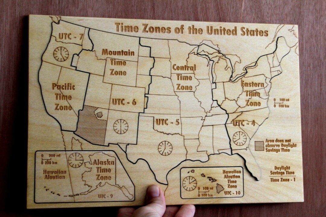 US Time Zone Wooden Puzzle, United States Map, Geography, Kids Learning ...