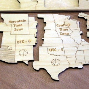 US Time Zone Wooden Puzzle, United States Map, Geography, Kids Learning ...