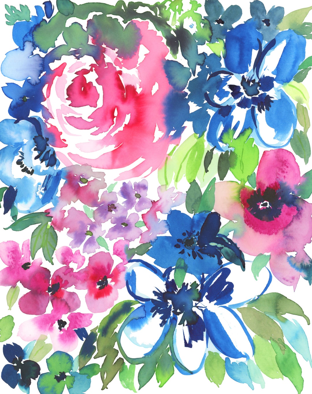 8x10 ORIGINAL Watercolor Vibrant Floral Pattern Painting | Floral Wall ...