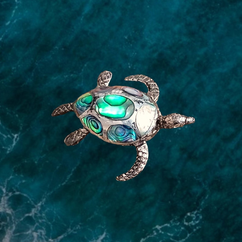 Vintage Sterling ARTICULATED Sea Turtle Abalone Pendant - Etsy