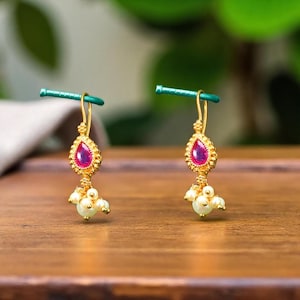 Maharashtrian Bugdi: Ruby Gold Plated Earrings - Etsy