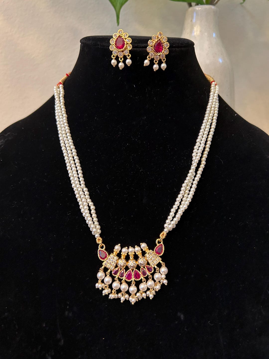 Maharashtrian Tanmani Small Necklace Set Adjustable Gold Polished - Etsy