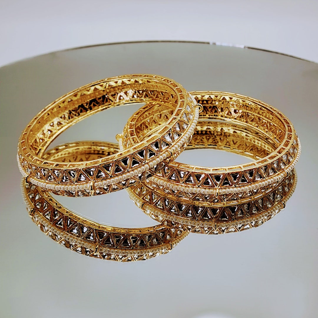 2.8 Size Indo Western Classic Bangles With Kundan and Pearls - Etsy
