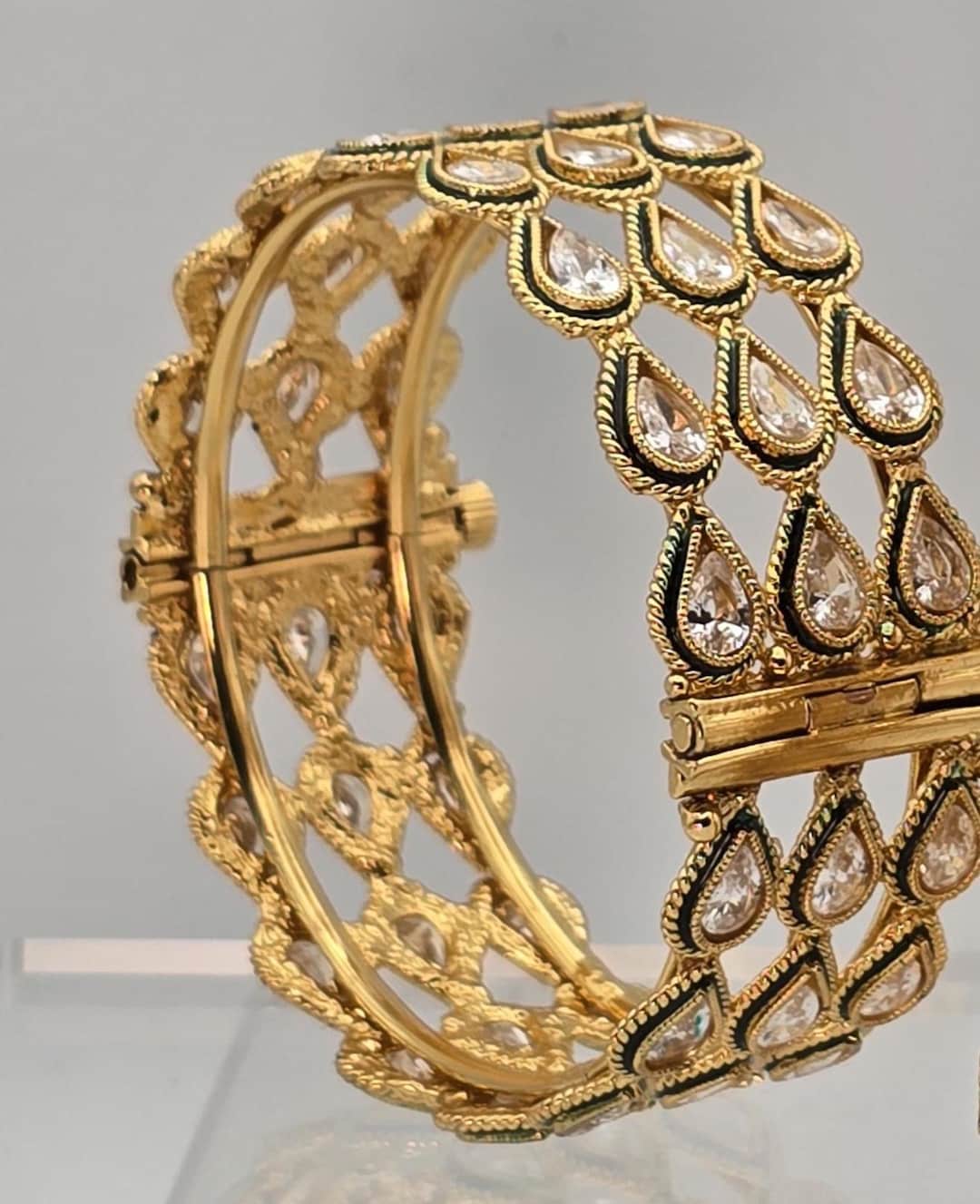 2.4 Size Single Kada With Openable Lock, Stone Work Gold Polished - Etsy