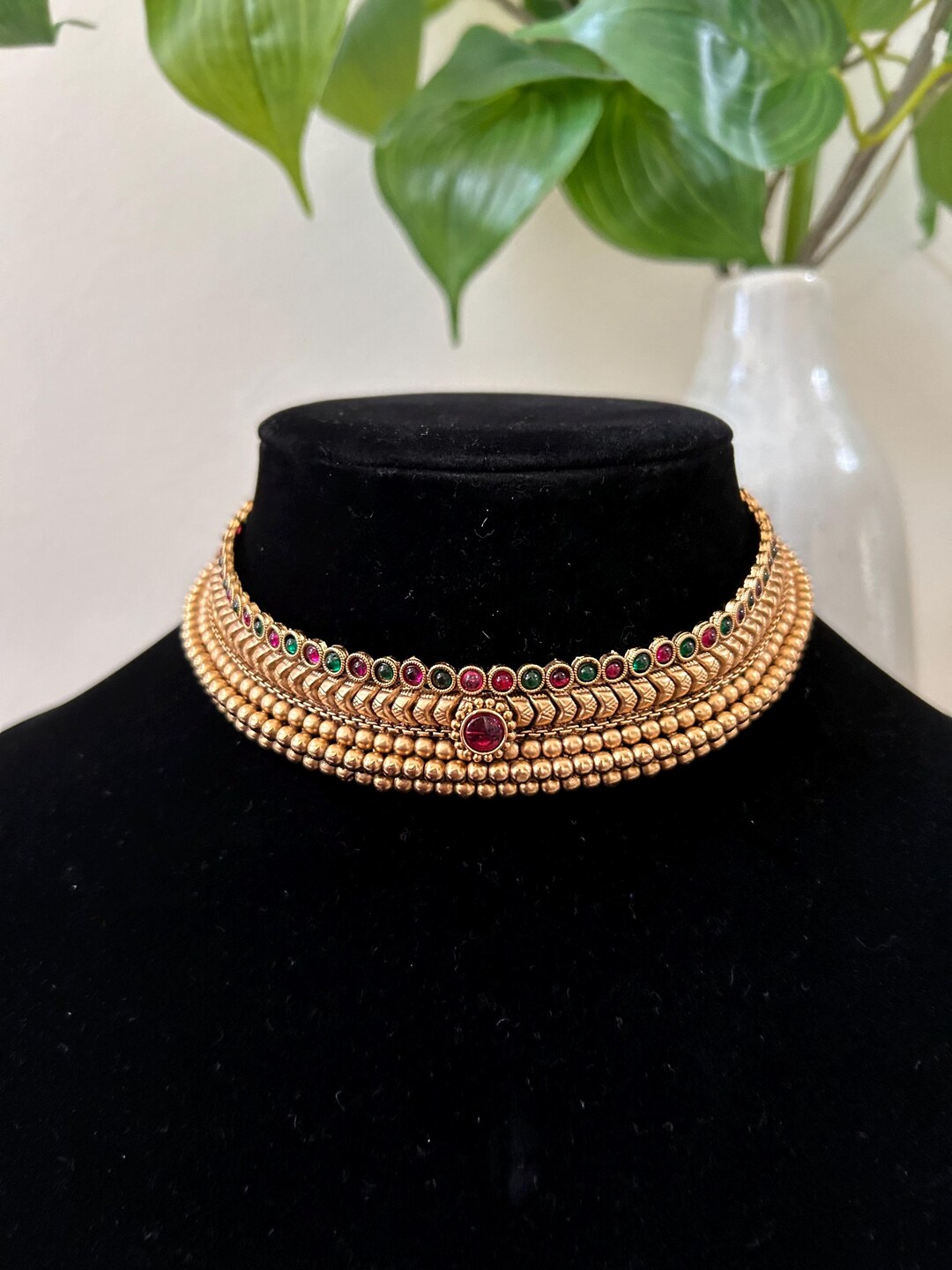 Premium Choker Necklace Set With Real Jadau, Adjustable Gold Polished ...