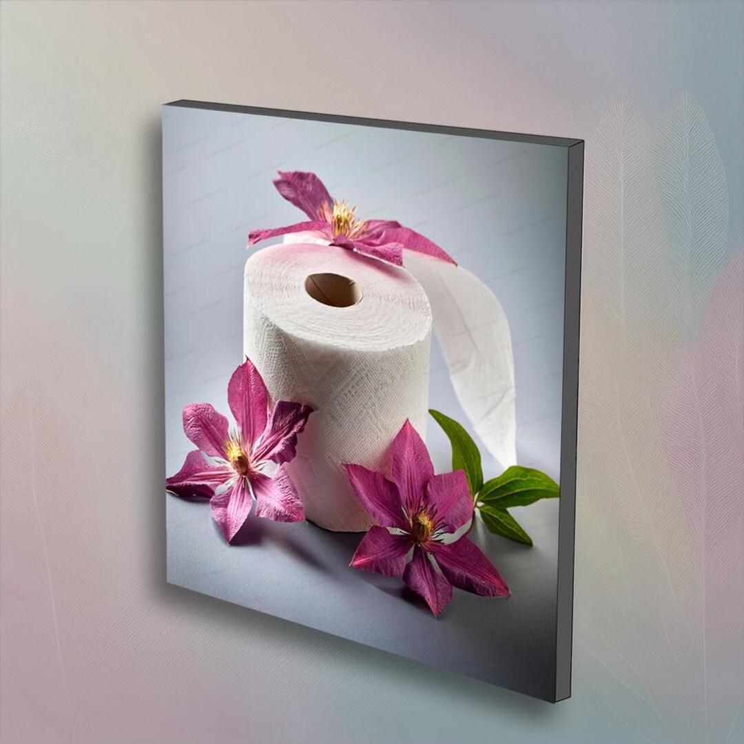 Clematis Bathroom Photography Wall Art With Toilet Paper Theme for ...