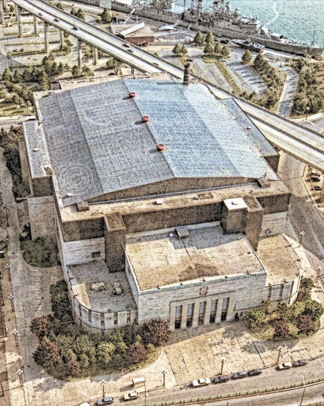 Aud - Buffalo Memorial Auditorium Aerial View -foot of Main Street ...