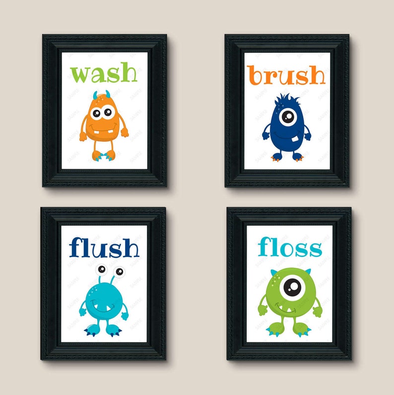 Instant Download - Printable Monster Bathroom Art Set Room Decor, Baby ...